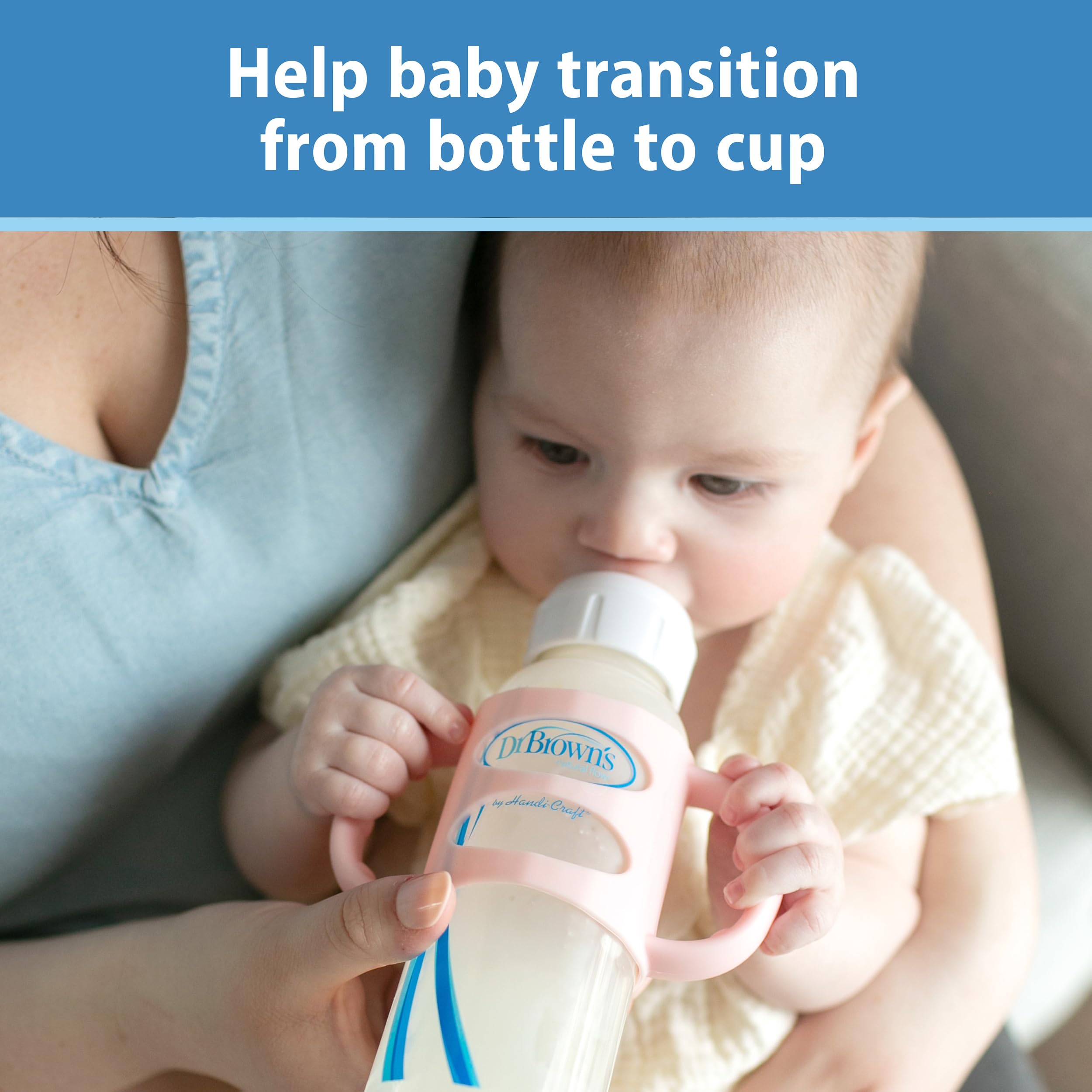 Dr. Brown's Milestones Narrow Sippy Spout Bottle with 100% Silicone Handles, Easy-Grip Handles with Soft Sippy Spout, 8oz/250mL, Blue & Turquoise, 2-Pack, 6m+