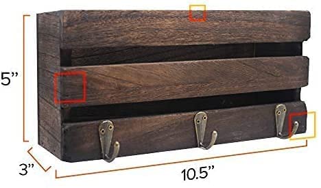 Rustic Mail Holder Wall Mount ~ Key and Mail Organizer for Wall Decorative with 3 Key Hooks ~ Key Hanger for Wall, Entryway, Bathroom, Living Room, Kitchen (Brown)