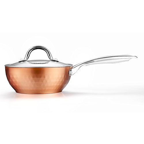 cooper pan Diamond-Infused Nonstick Induction Safe Cookware Set, Scratch-Resistant Pots and Pans Set with Glass Lids, Dishwasher Safe Oven Safe 10-Piece, Copper Brown