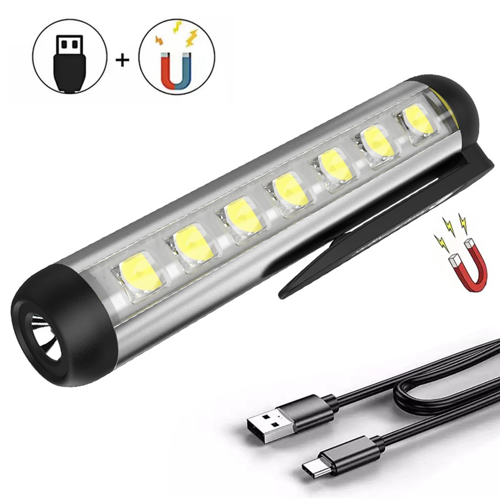 ICRPSTU LED Pen Light Aluminum Alloy Portable USB Rechargeable Pocket Dual Beam Penlight Mini Handheld Light for Nurses Students Medical Doctors