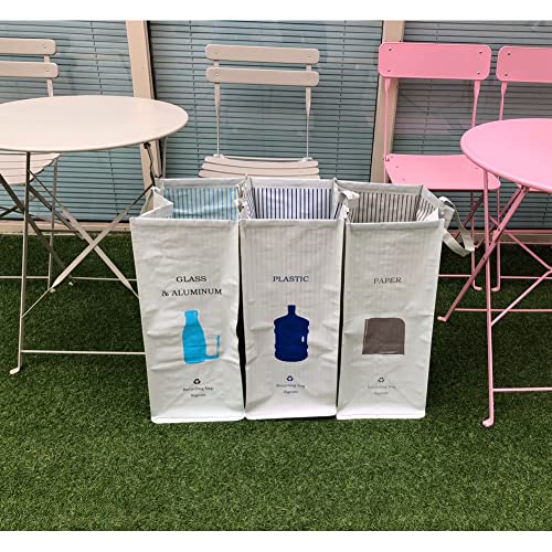 Signim 413 Separate Recycling Waste Bin Bags for Kitchen Home Recycle Garbage Trash Sorting Bins Organizer Waterproof Baskets Compartment Container, White (Set of 3 Pack)