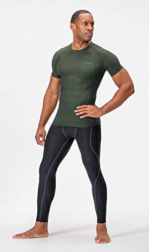 DEVOPS 3 Pack Men's Cool Dry Short Sleeve Compression Shirts, Sports Baselayer T-Shirts Tops, Athletic Workout Shirt (Large, Black/Navy/Olive)