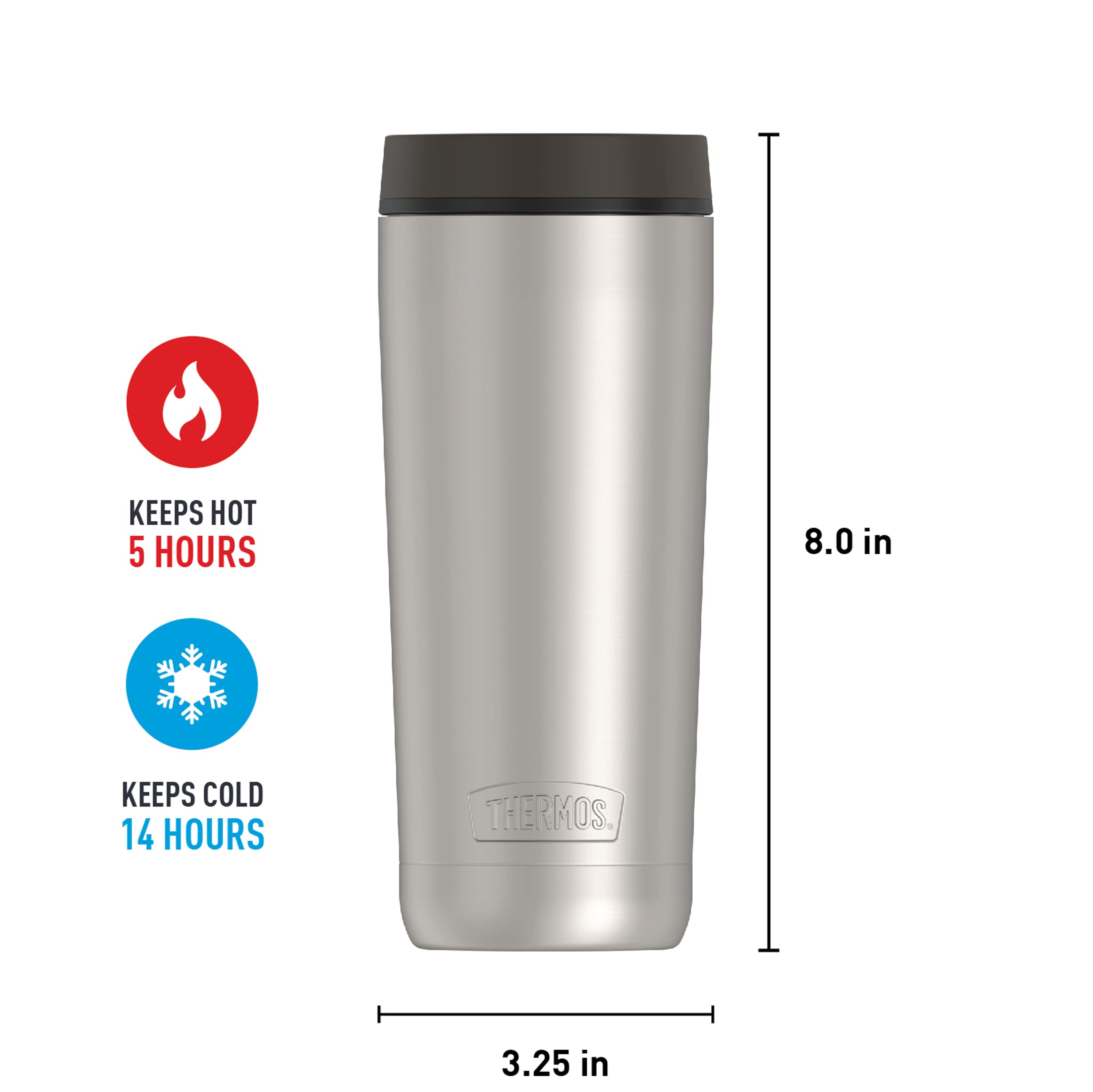 THERMOS ALTA SERIES Stainless Steel Tumbler 18 Ounce, Matte Steel/Espresso Black