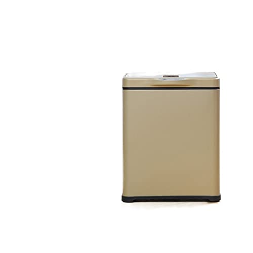 Kitchen Trash Can Metal Trash Can Stainless Steel Kitchen Intelligent Induction Automatic Classification Trash Can Household Double Barrel Kitchen Waste Dry and Wet Separation (Color : Gold)
