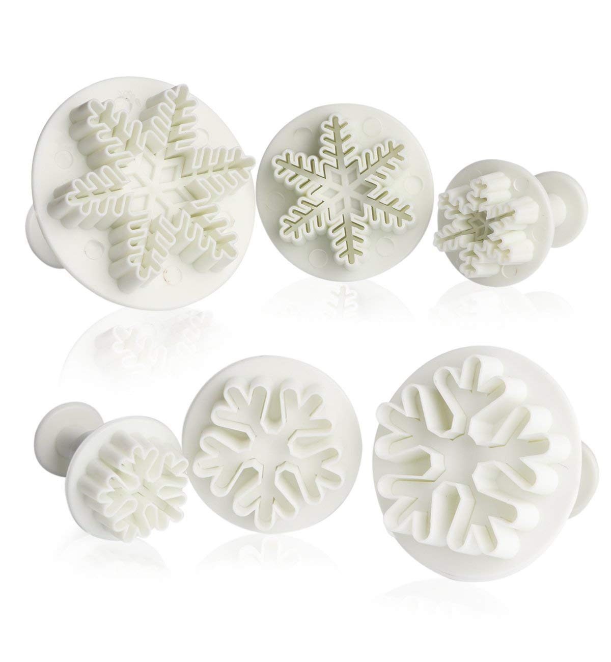 Clever Monster Snowflake Cookie Cutters Set of 6, Plunger Cutter Cake Decorating Supplies Fondant Molds Embossing Tool Snowflake Plunger Cake Cutter