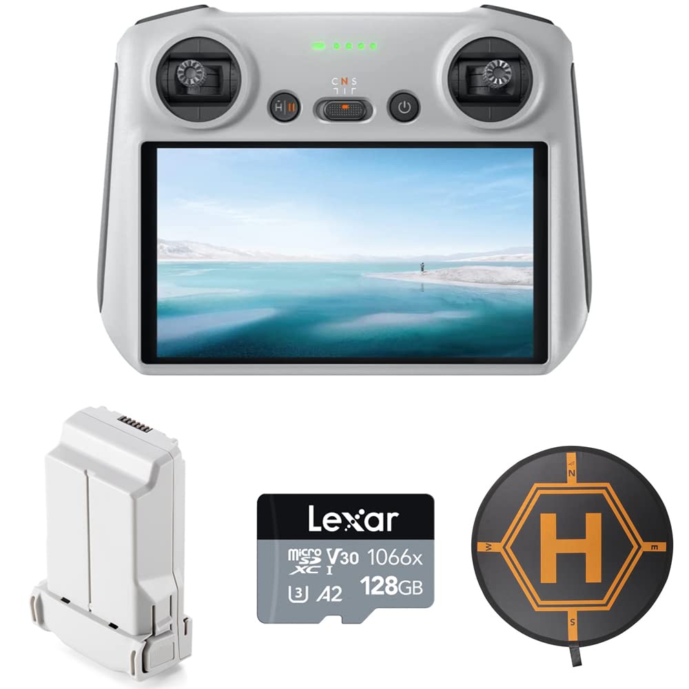 DJI RC Remote Controller for DJI Mini 3 Pro, Mavic 3 Series, and Air 2S with DJI Mini 3 Series Intelligent Flight Battery Plus, Lexar 128GB MicroSDXC Memory Card & Deco Gear Landing Pad Bundle