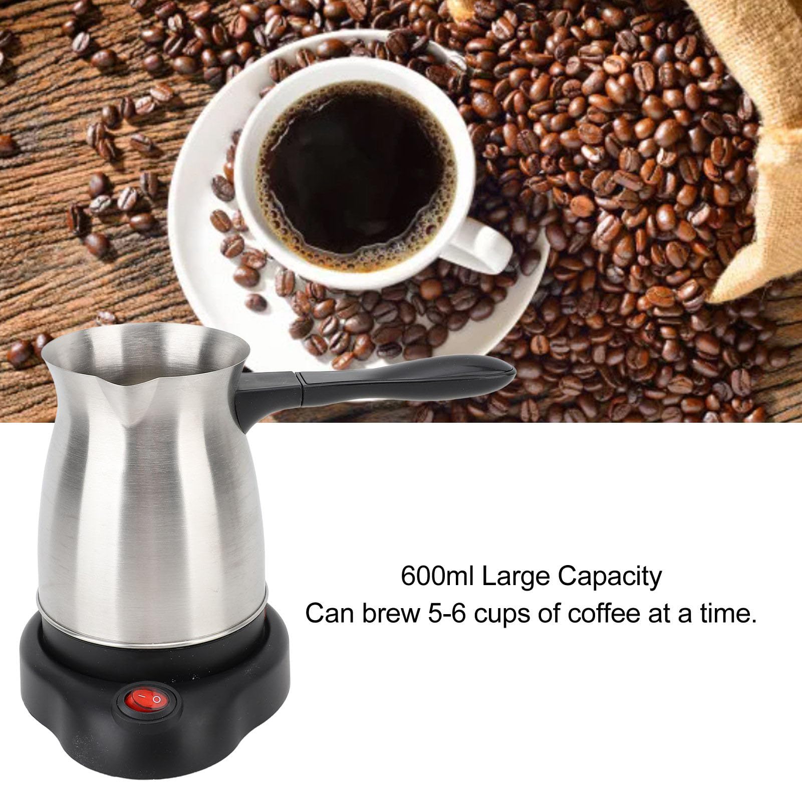 Turkish Coffee Maker, Turkish Electric Coffee Maker Machine, 5 to 6 Cup Brewing Capacity, for Delicious Turkish & Greek Coffee, Stainless Steel Turkish Coffee Pot 600ml