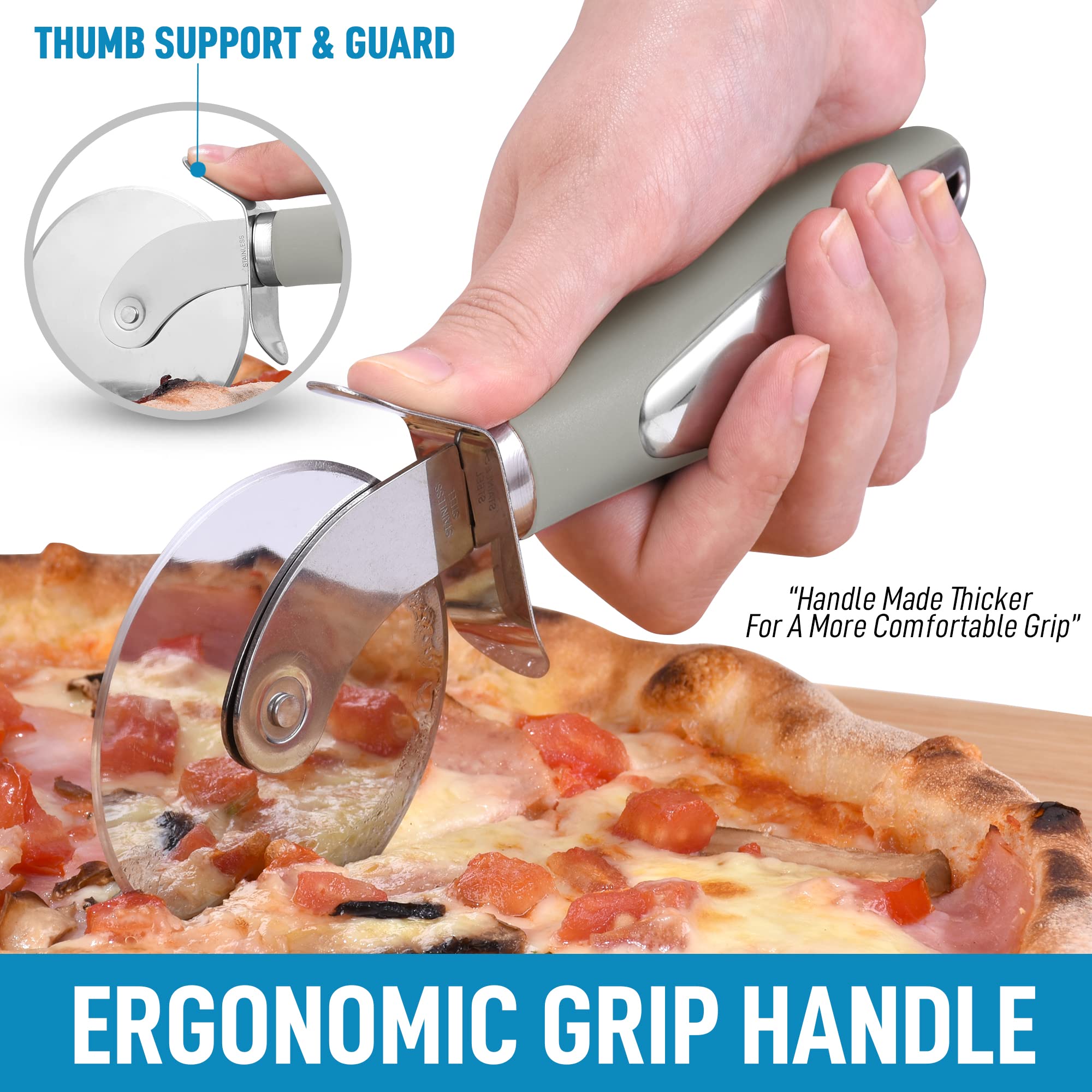 Zulay Kitchen Large Pizza Cutter Wheel - Premium Stainless Steel Pizza Slicer - Easy To Clean & Cut Pizza Wheel - Super Sharp, Non-Slip Handle & Dishwasher Friendly - Gray