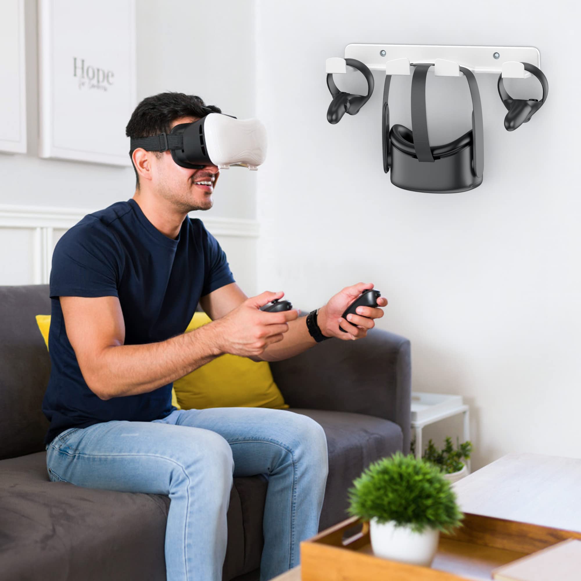 HomeMount VR Wall Mount Storage Stand Hook-for Meta/Oculus Quest 2/Quest/Rift/Rift S/Valve Index/HTC Vive/HP Reverb G2/ PlayStation VR Headsets, Gaming Controller Hanger Space Saving(White)