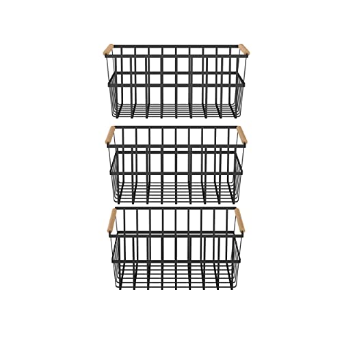 Oceanstar Metal Wire Organizer Bin Handles WBHB1910 Basket Set, One-Size, Black, 3 Count