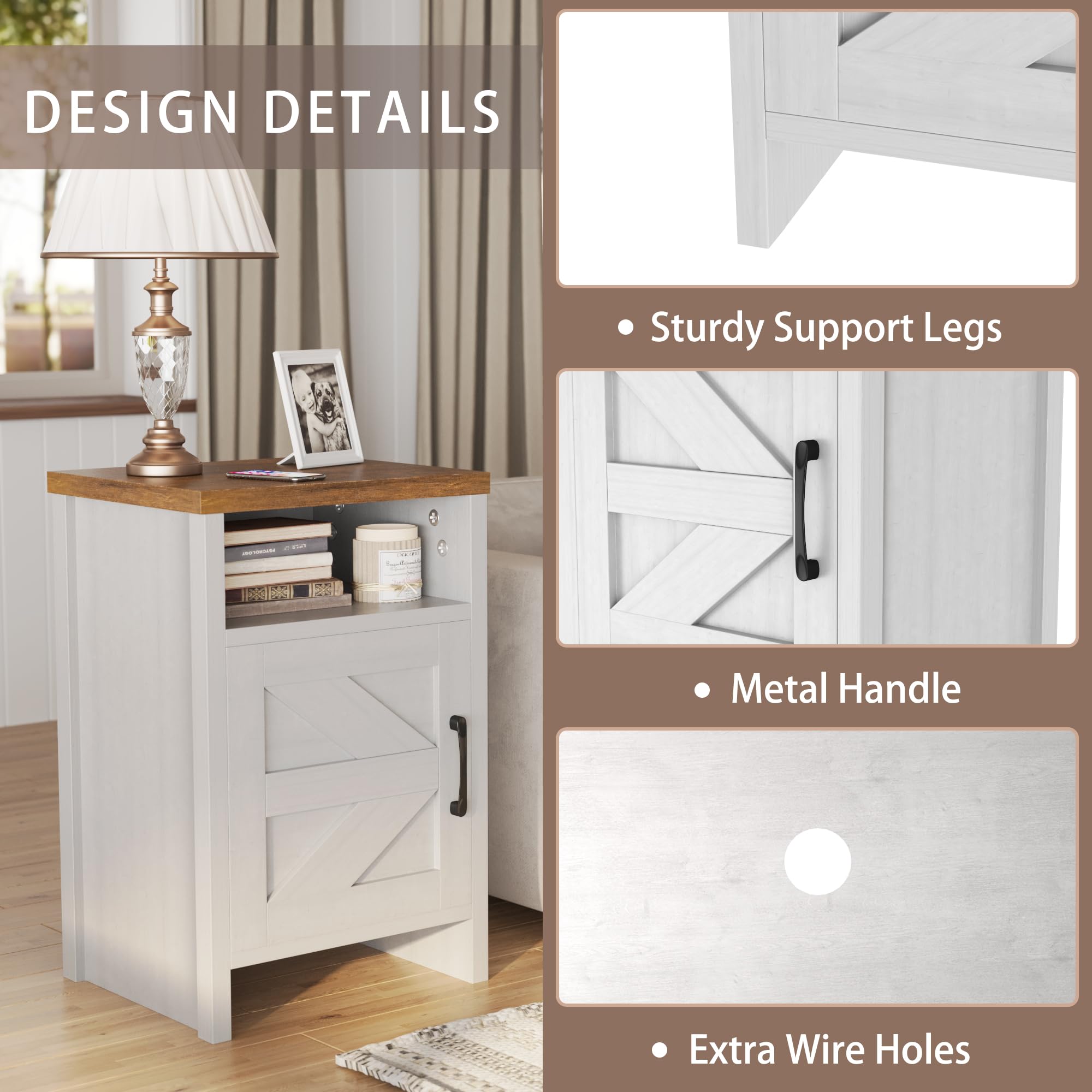 JUMMICO Farmhouse Nightstand, Modern Bedside Table with Barn Door and Shelf, Rustic End Table Side Table for Bedroom, Living Room (2, Grey)