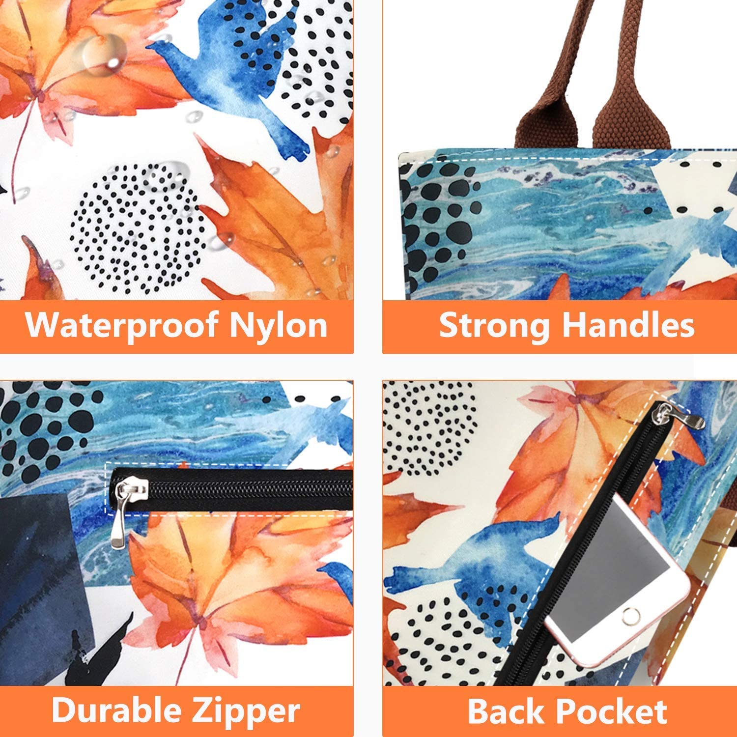 Gloppie Insulated Lunch Bags for Women Lunch Box Leak Proof Cooler Tote Purse Large Food Container Meal Prep for Work Beach Picnic 9L White Flower +Maple Leaf