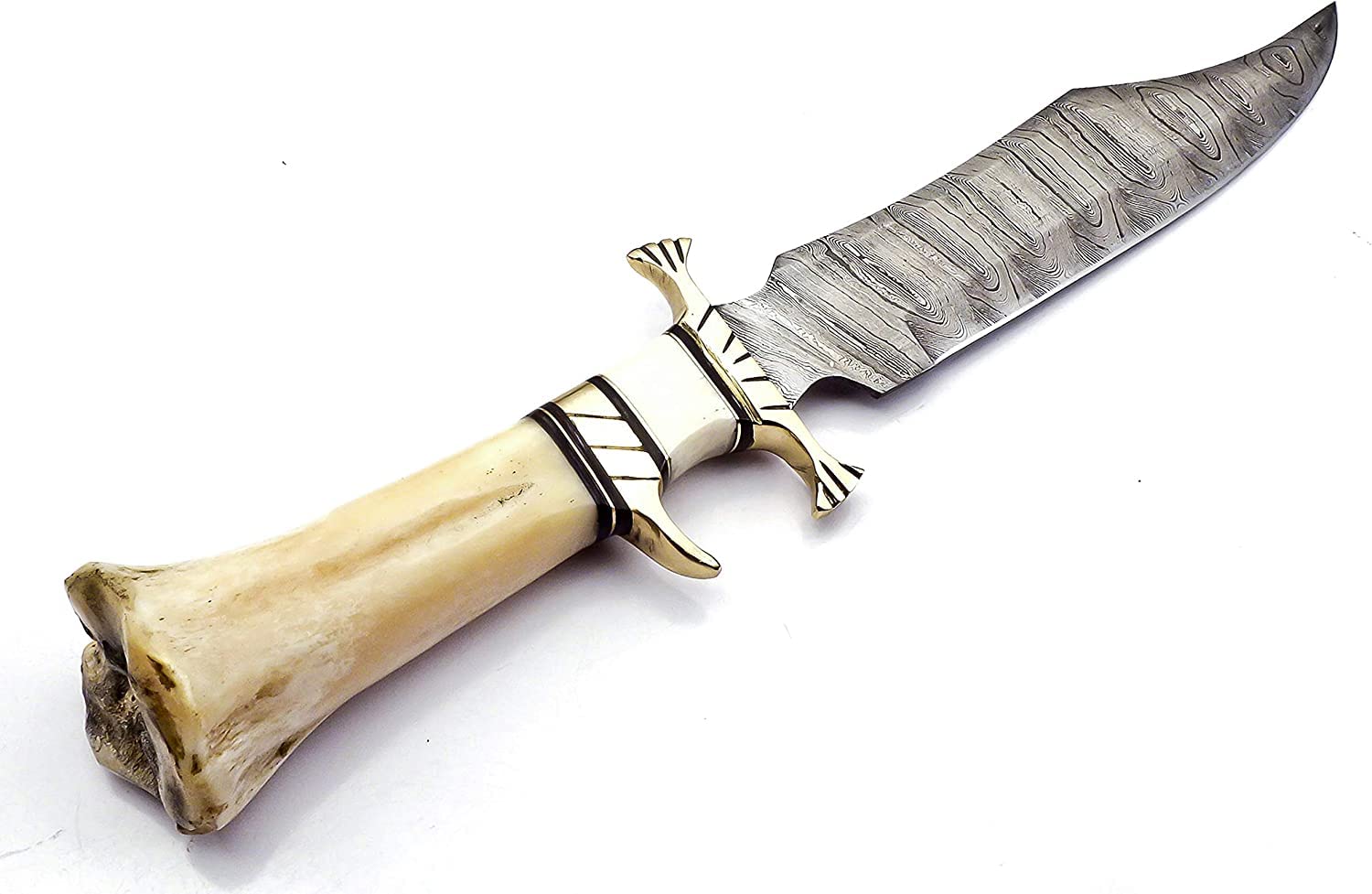 Handmade 15 Inches Knife Damascus Steel Hunting Fixed Blade Knife with Sheath Bowie Twist Pattern - Camel Bone Handle…