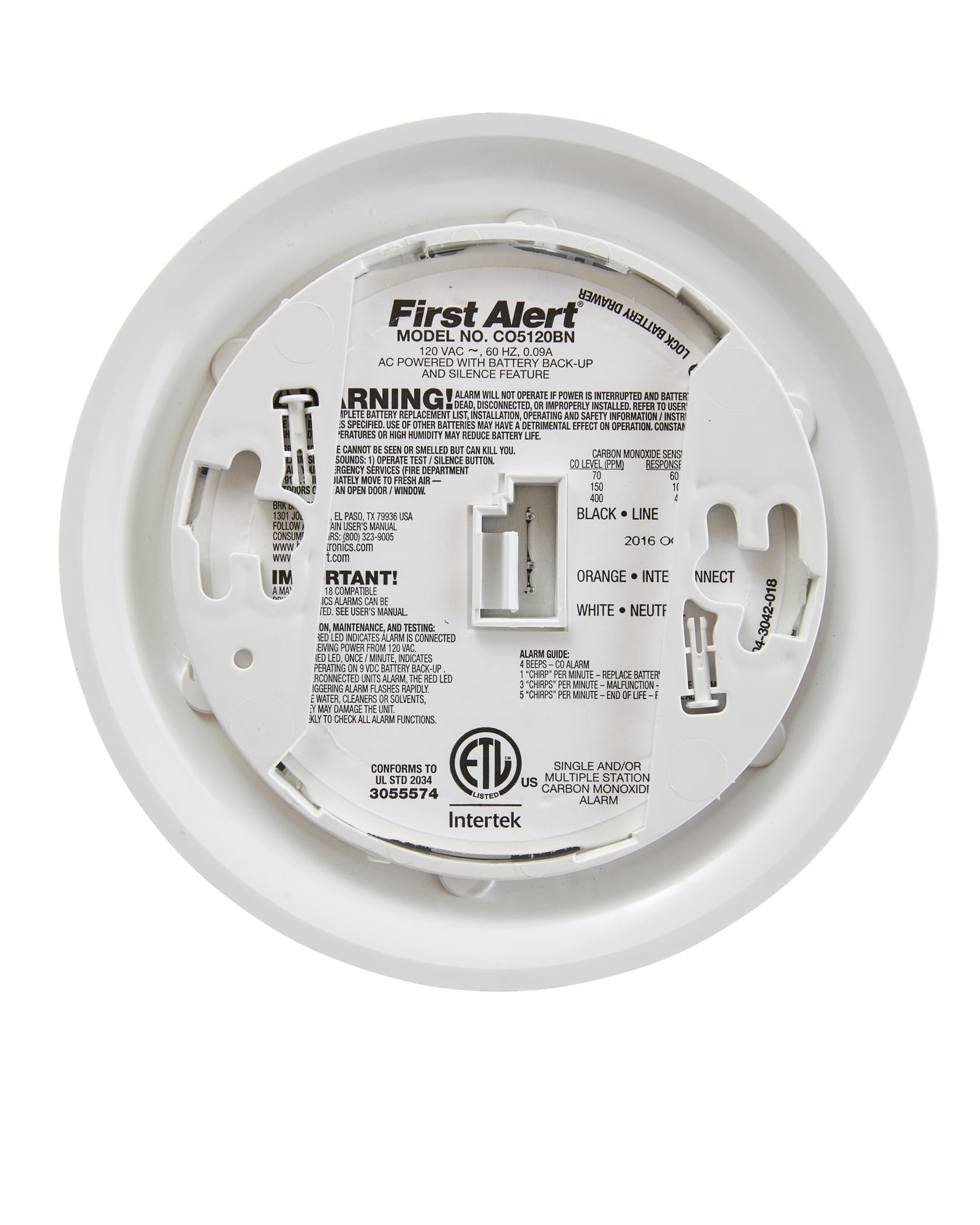 FIRST ALERT BRK CO5120BN Hardwired Carbon Monoxide (CO) Detector with Battery Backup , White