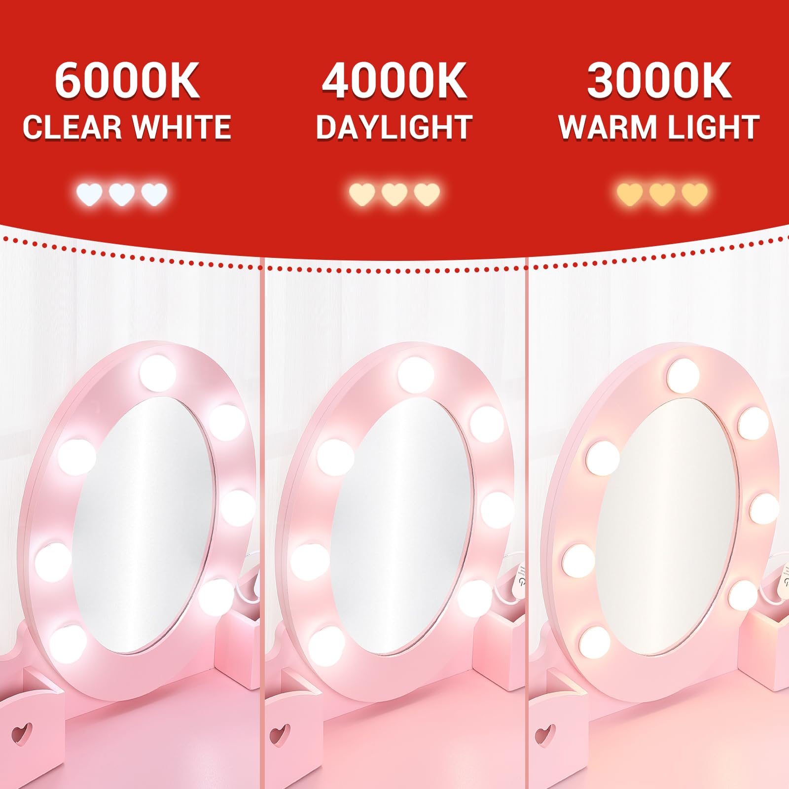 GarveeHome Kids' Vanity Set with Mirror and Light, Makeup Table and Stool for Girls, Vanity Table and Chair Set with Wood Makeup Playset for 4-9 Girls, Pink (Batteries Not Included)