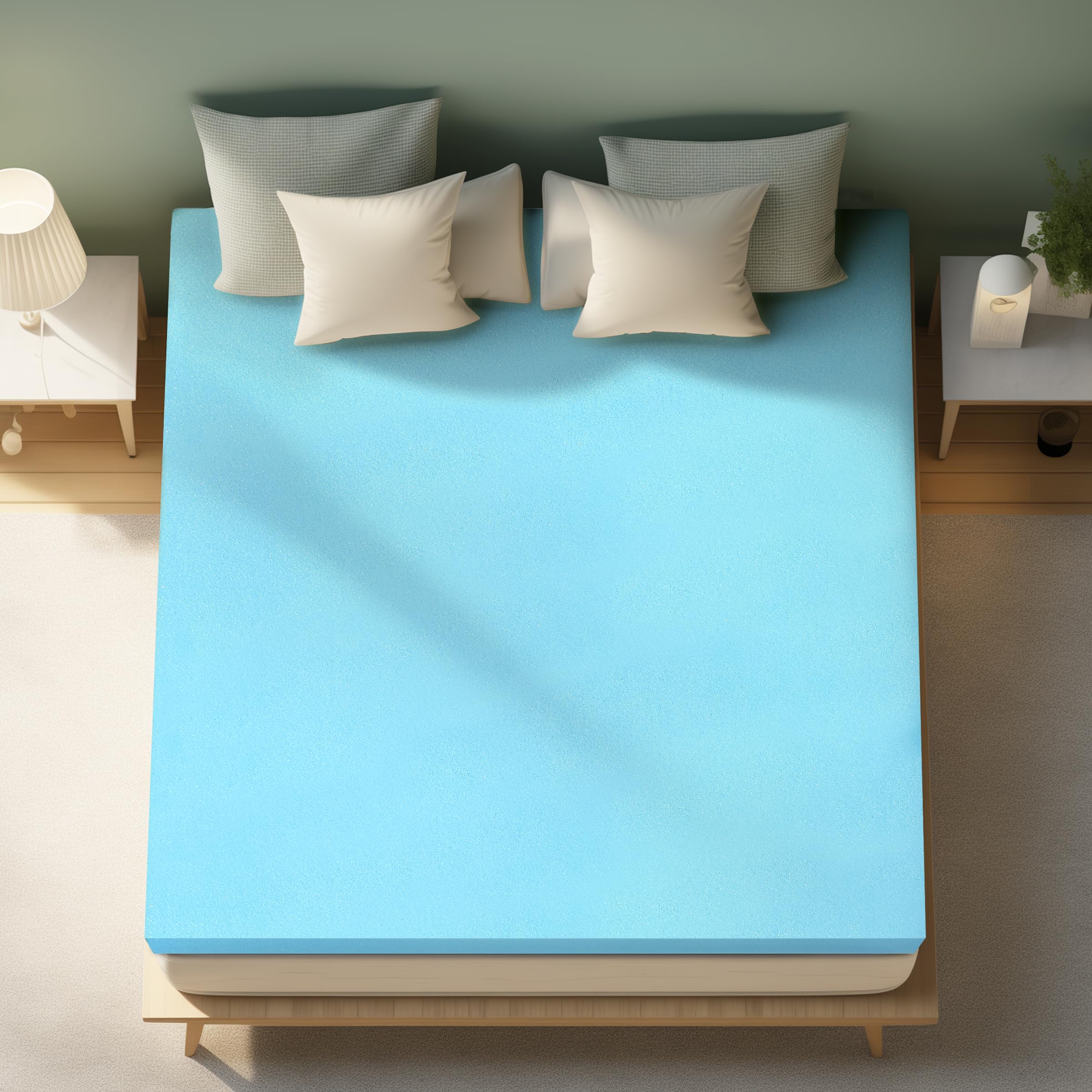 Hokway Memory Foam Mattress Topper, Pressure Relief King 4 Inch Mattress Pad, Cooling Gel Infused Mattress Topper, Blue
