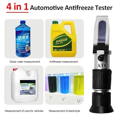 KYKYK Refractometer, 4 in 1 Automotive Antifreeze Tester ATC Refractometer Antifreeze Coolant Test Engine Fluid Propylene Ethylene Glycol Test for Fruit, Homebrewing, Juice, Vegetables