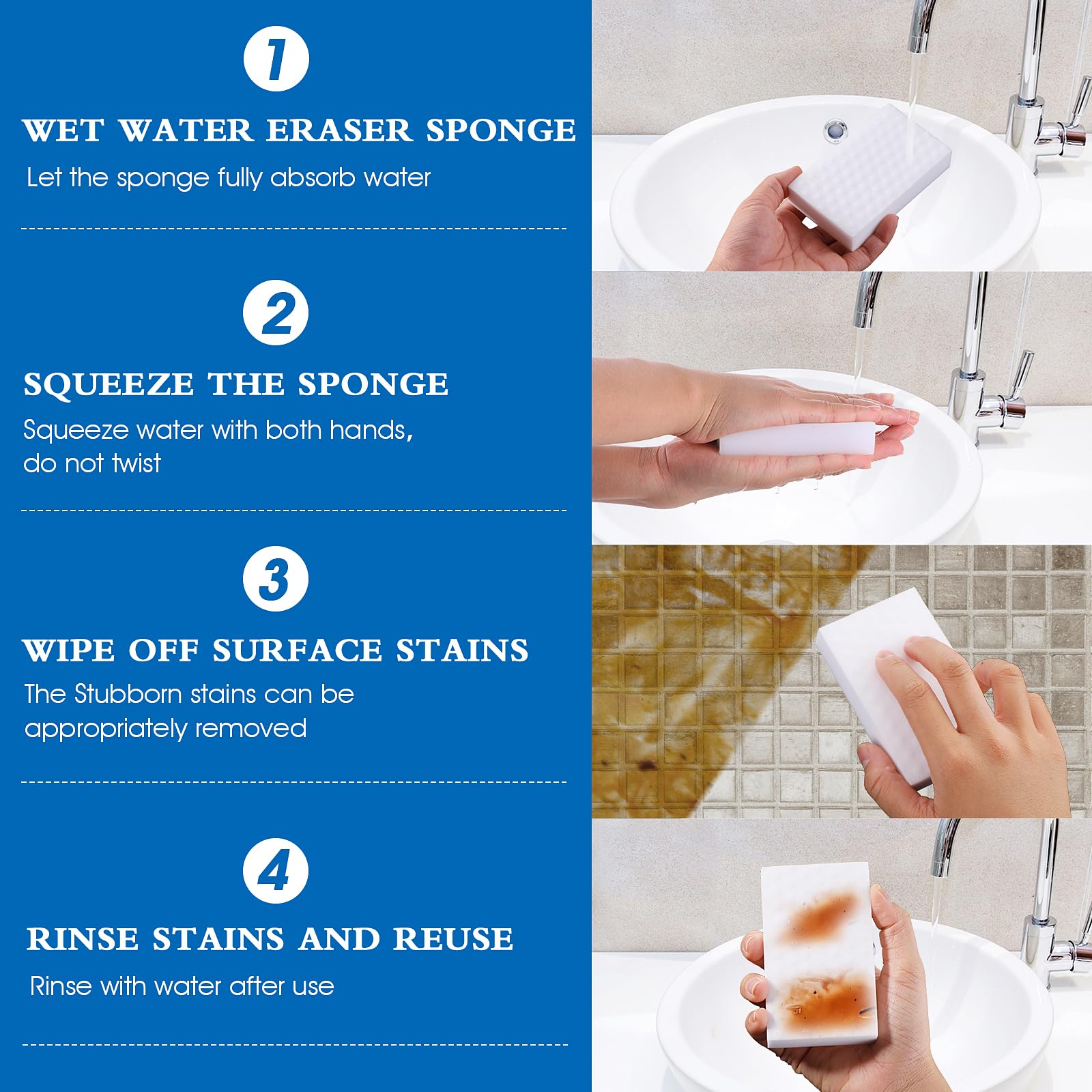 COMNICO 10 Pack Magic Sponge Erasers, Durable Melamine Sponge Foam Brush, Powerful Cleaning Rag Stain Remover Sponge Scourers Pads for Kitchen Dish Bathroom Wall Floor