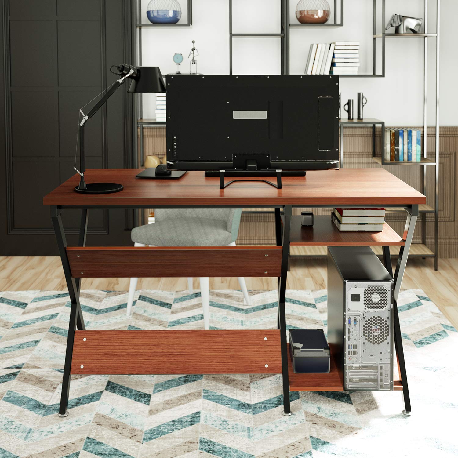 DEWEL Computer Desk 47 inch Writing Desk with Shelf Home Office Desk Study Table Gaming Desk Workstation for Small Space Storage