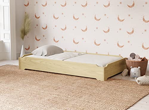 Stackable Bed - Single Bed - Twin Wooden Bed Floorbed Frame Unfinished -Easy to Assemble Solid Pine Wooden Bed Frame