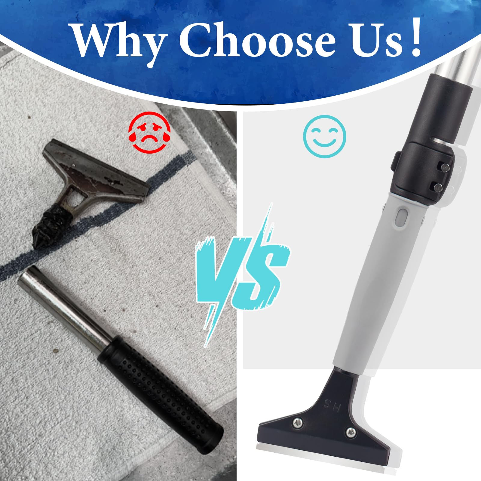 Frebuta Floor Scraper Long Handle Telescopic Pole, 38 to 52in Heavy Duty 4Inch Razor Blade Floor Scrapers Metal Paint Scraper with 10PCS Extra Metal Blades Paint Scraper (Gray, Telescopic 4Feet)