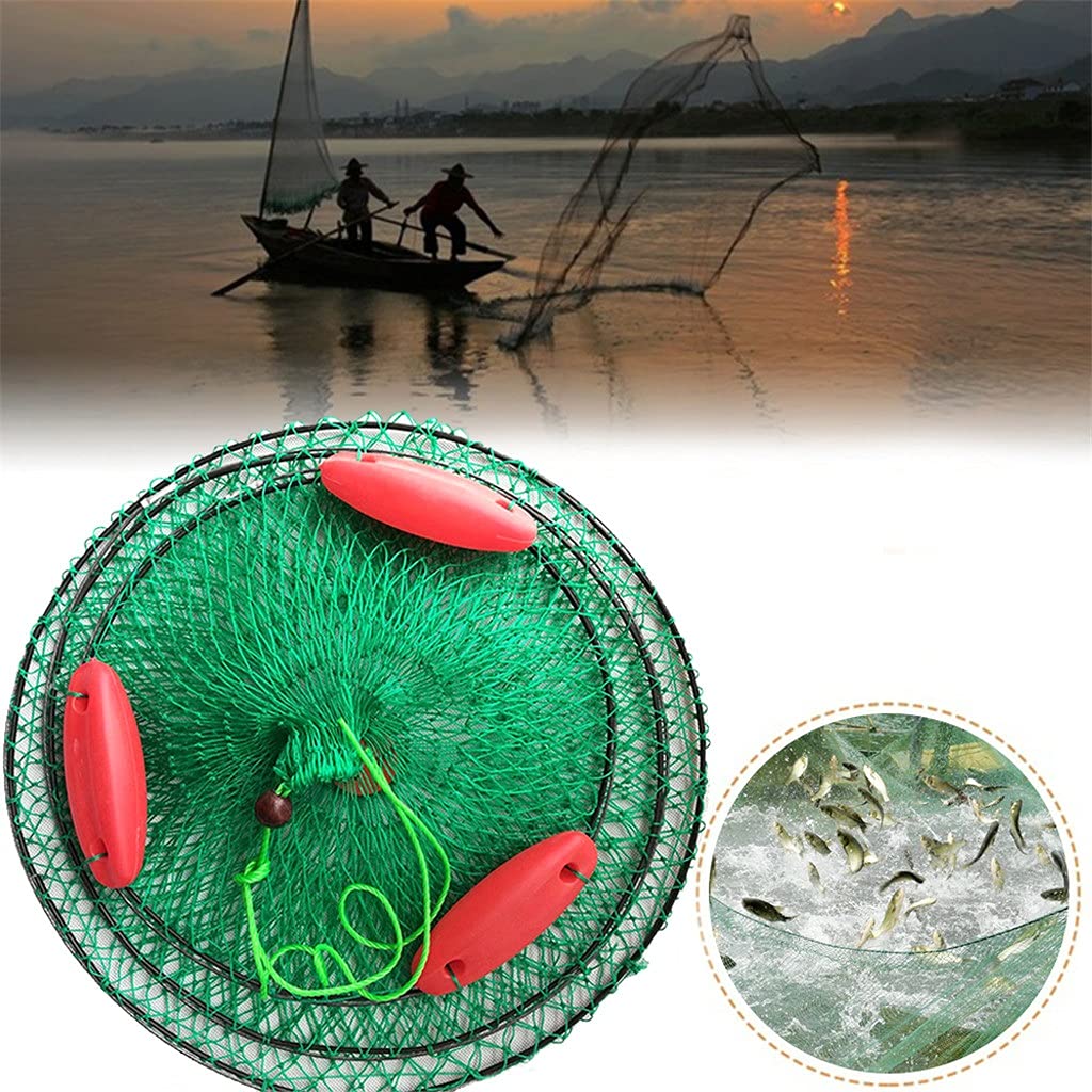 DLOETT Fishing Tackle Folded Portable Trap Cage Boat Fishing Three Floating Ball Cast Mesh Fish Net Catching