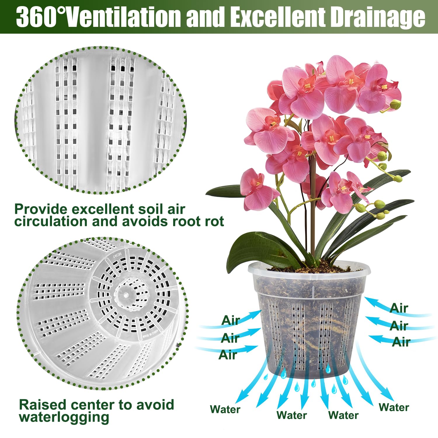 HOLANHING 8 Pack Orchid Pot, 4.5in Orchid Pots with Holes, Orchid Pots for Repotting with Clips, Clear Plastic Plant Pot for Indoor Outdoor Plants(4.5in, 8 Pack)