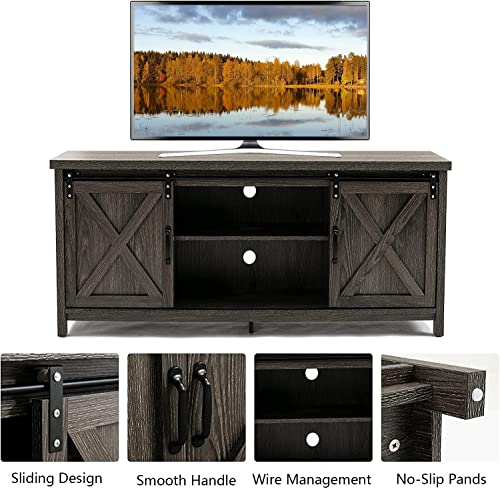 Vinctik 6&Fox 58In Farmhouse Entertainment Center,Rustic TV Stand for up to 65 inch TV with Wood Sliding Barn Door,Adjustable Storage Shelf,Media TV Table