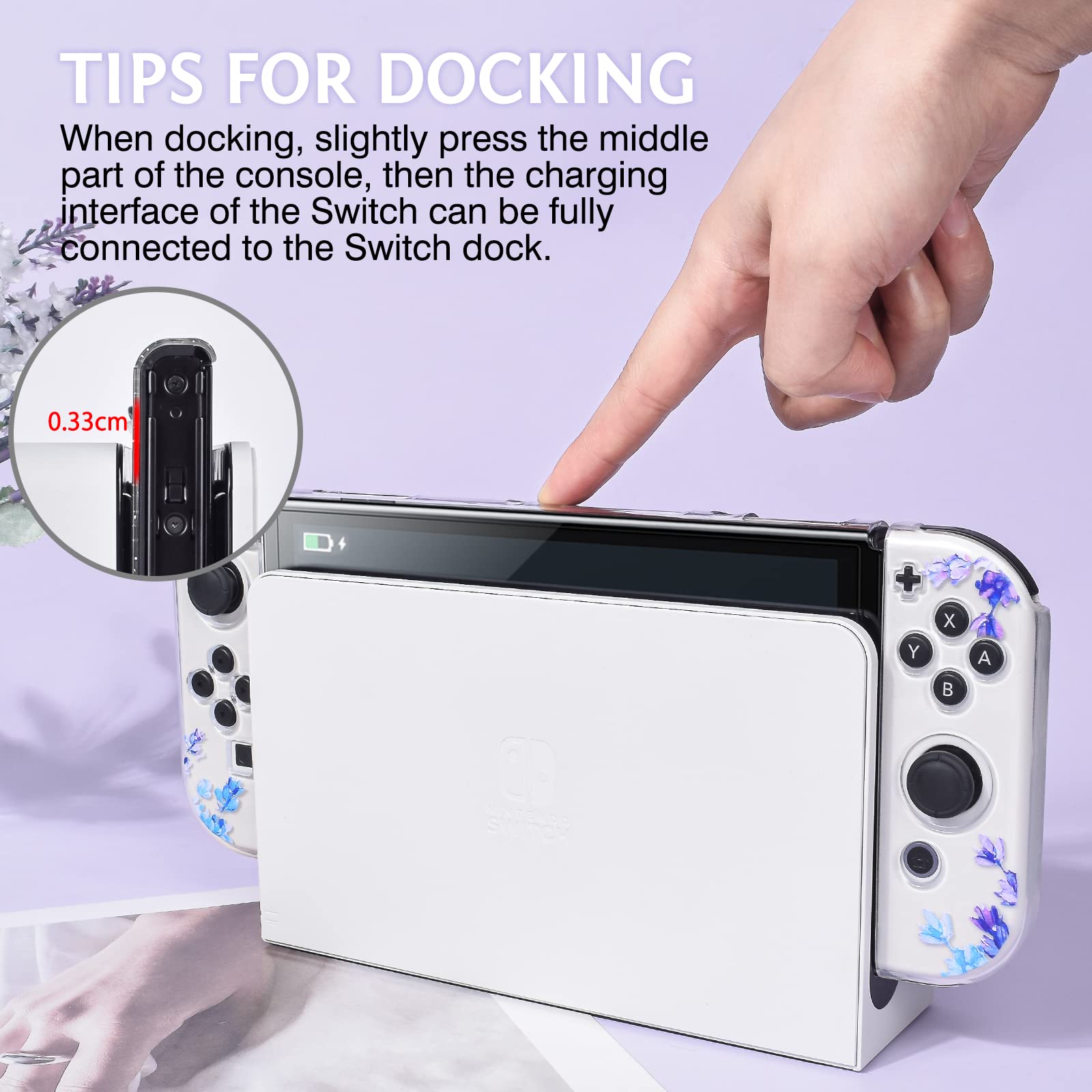 DLseego Peach Blossom Pink Flower Floral Clear Switch OLED Protective Case 2022 Version Anti-Scratch Dockable Console Transparent TPU Shell Soft Shock-Absorption Joy Con Cover for Switch OLED Model