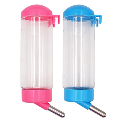 NAOEDEAH 2 Pack 16 oz Large Rabbit Guinea Pig Water Bottle no Drip for Cage no Leak Rat Small Animal Dog Hamster Water Bottle Water Bottle Attaches to Cage Bunny Water Dispenser,Ship by Random Color