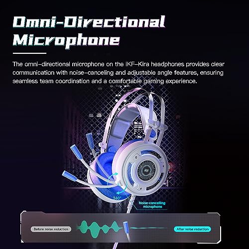 iKF Kira Gaming Wired Headphone for PC - Computer with Noise Cancelling Mic,7.1Surround Sound,50MMDriver -Headset with Call Noise Cancelling for PS4/PS5, Laptop, Office(Black)