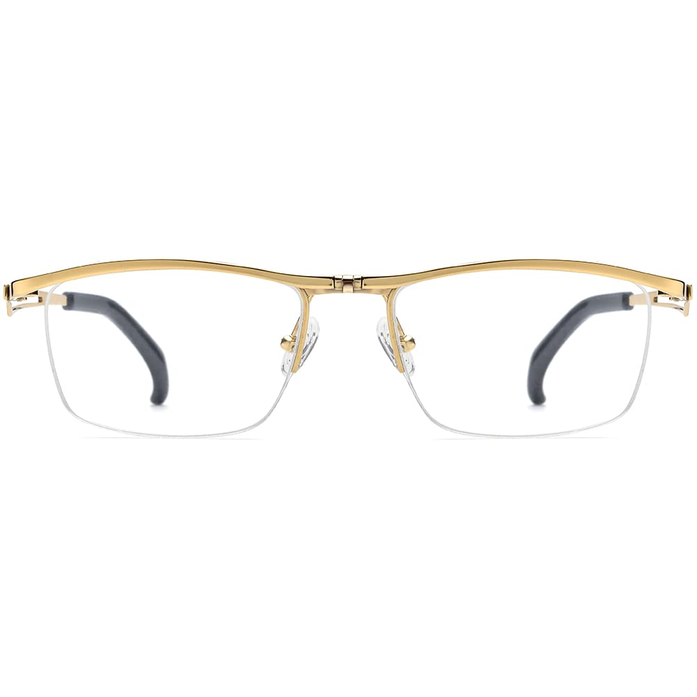 FONEX 180° Flip Titanium Glasses Frame for Men,Square Eyewear Optical Eyeglasses F8043 (F8044 Gold)