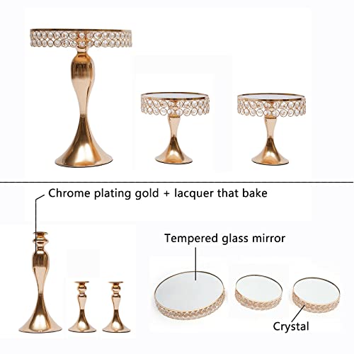 TFCFL 10 PCS Cake Stand Set Crystal Cupcake Dessert Plate Display Tower Mirror Cake Holder Cupcake Stands for Wedding Afternoon Tea Birthday Party Gold Cake Stand