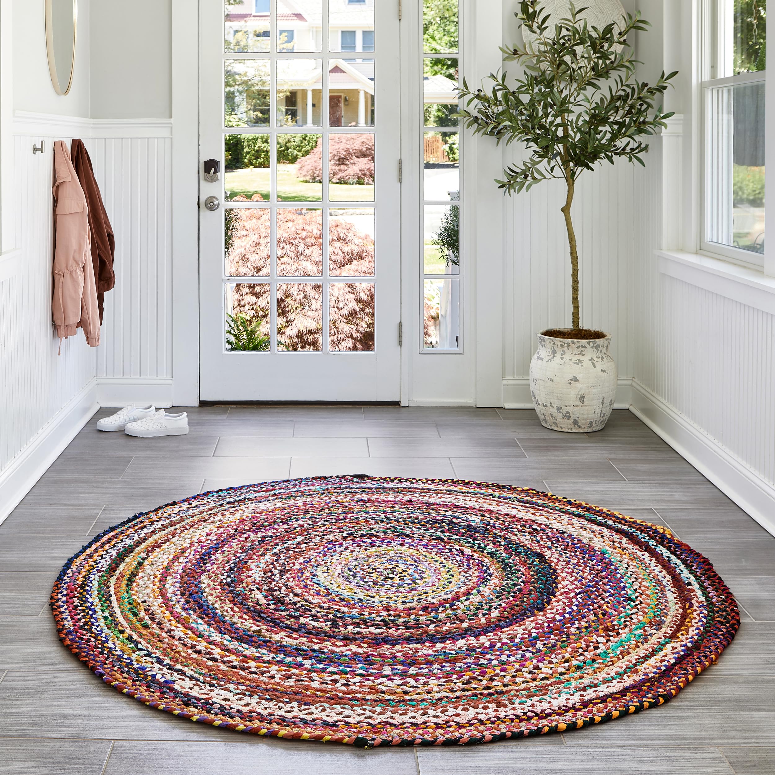 nuLOOM Tammara Bohemian Hand Braided Area Rug, 4' Round, Multi