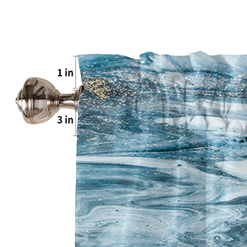 SSEVITEY Room Decorative Valances with Rod Pockets Marble Liquid Abstract Art Window Valance Curtains Blue White Gold Gradient Treatment 2 Panels Drapes for Kitchen Living Room Bathroom