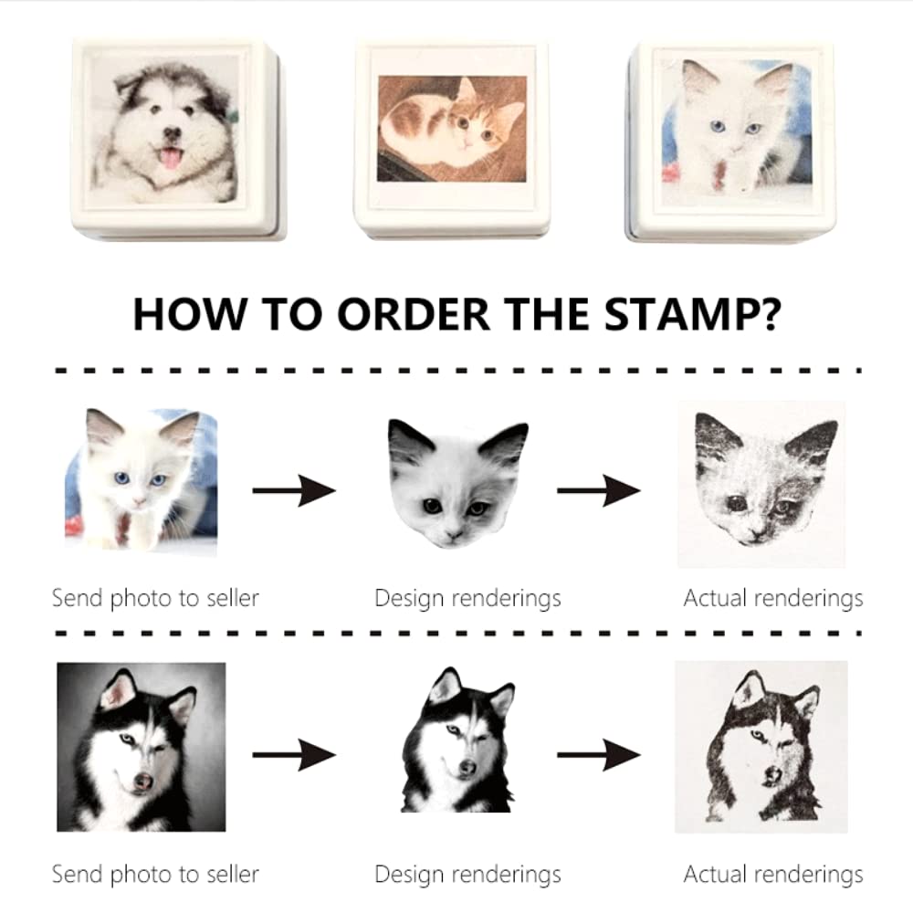 Custom Stamp, Self-Inking Stamps Personalized Pet Photo Portrait Stamps, Custom Rubber Stamps, Square Stamper, Multiple Color Options, Yellow, Red, Blue, White, (E)
