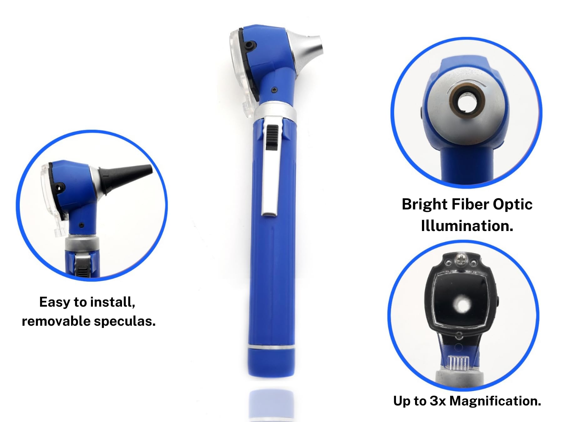 MEDCASE Brilliance Otoscope - Professional Ear Scope with LED Light and Speculum for Ear Examination and Diagnosis - Ideal for Professional and Home Use - Blue