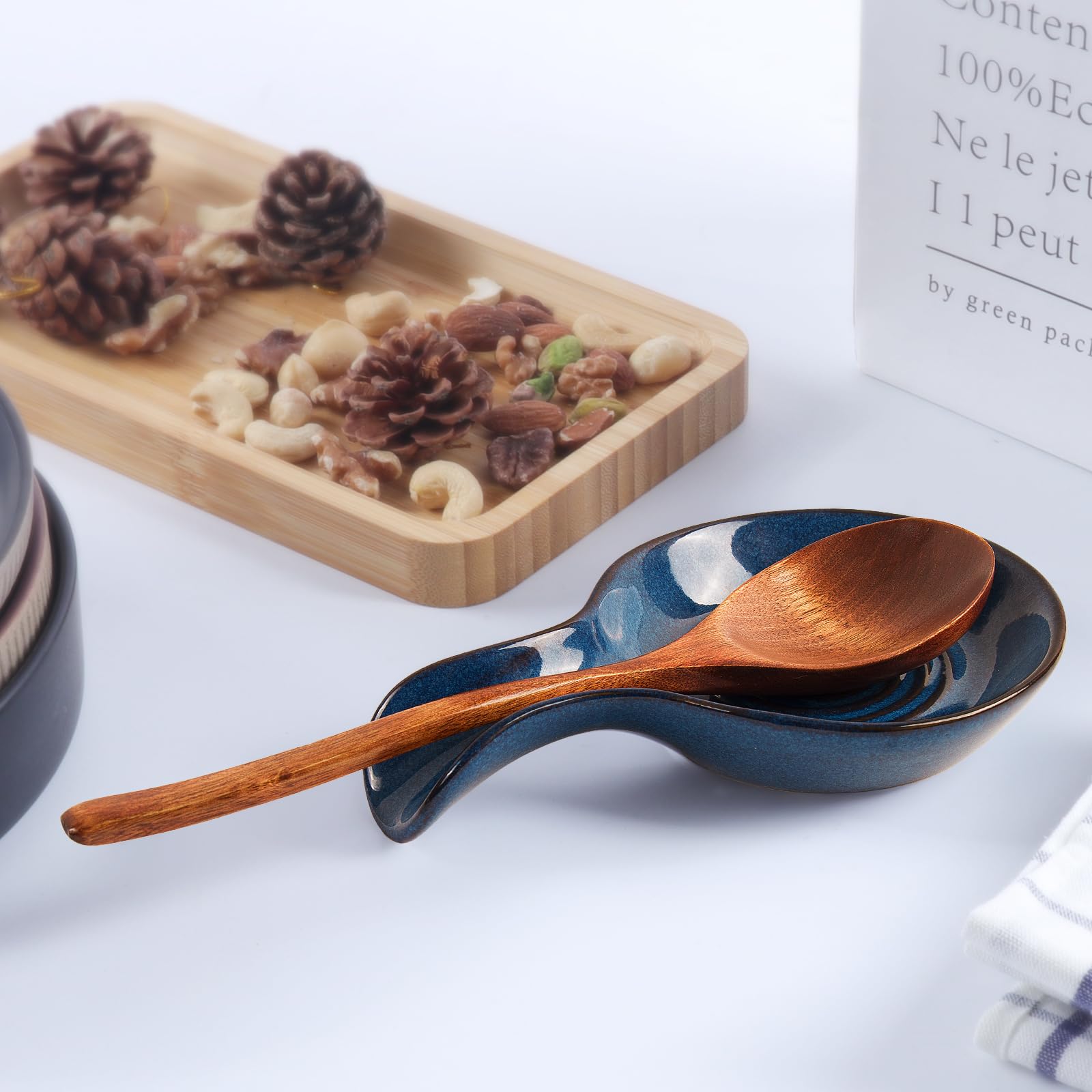 JINIHFW Spoon Rest for Kitchen, Ceramic Spoon Holder for Stove Top, Cooking Spoon Holder,Coffee Spoon Holder,Heat Resistant Utensil Rest for Countertop, Dishwasher Safe, Blue (1 pcs)