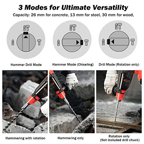 Goplus 1 Inch SDS Plus Cordless Rotary Hammer Drill, 20V 3 Functions Variable Speed Demolition Hammer Kits w/ 4.0Ah Battery & Charger, Adjustable Handle, Drill Bits