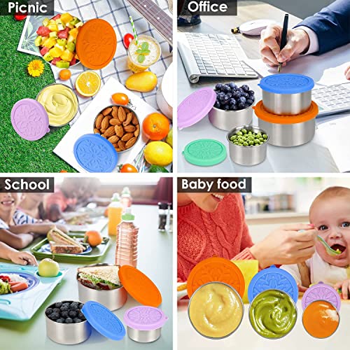 ikitchen Stainless Steel Snack Containers with Leakproof Silicone Lids, Salad Dressing Containers for Kids Reusable Metal Nesting Lunch Condiments Container Food Storage Set of 4