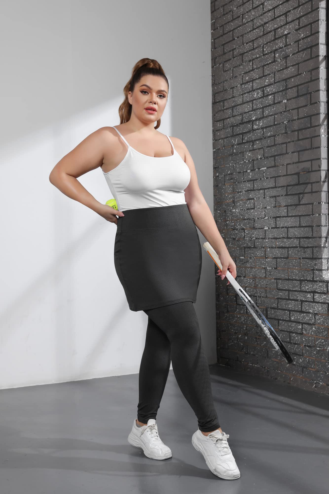 Hanna Nikole Plus Size Short Skirt with Leggings Attached for Women Golf Skirts with Leggings Grey 4XL