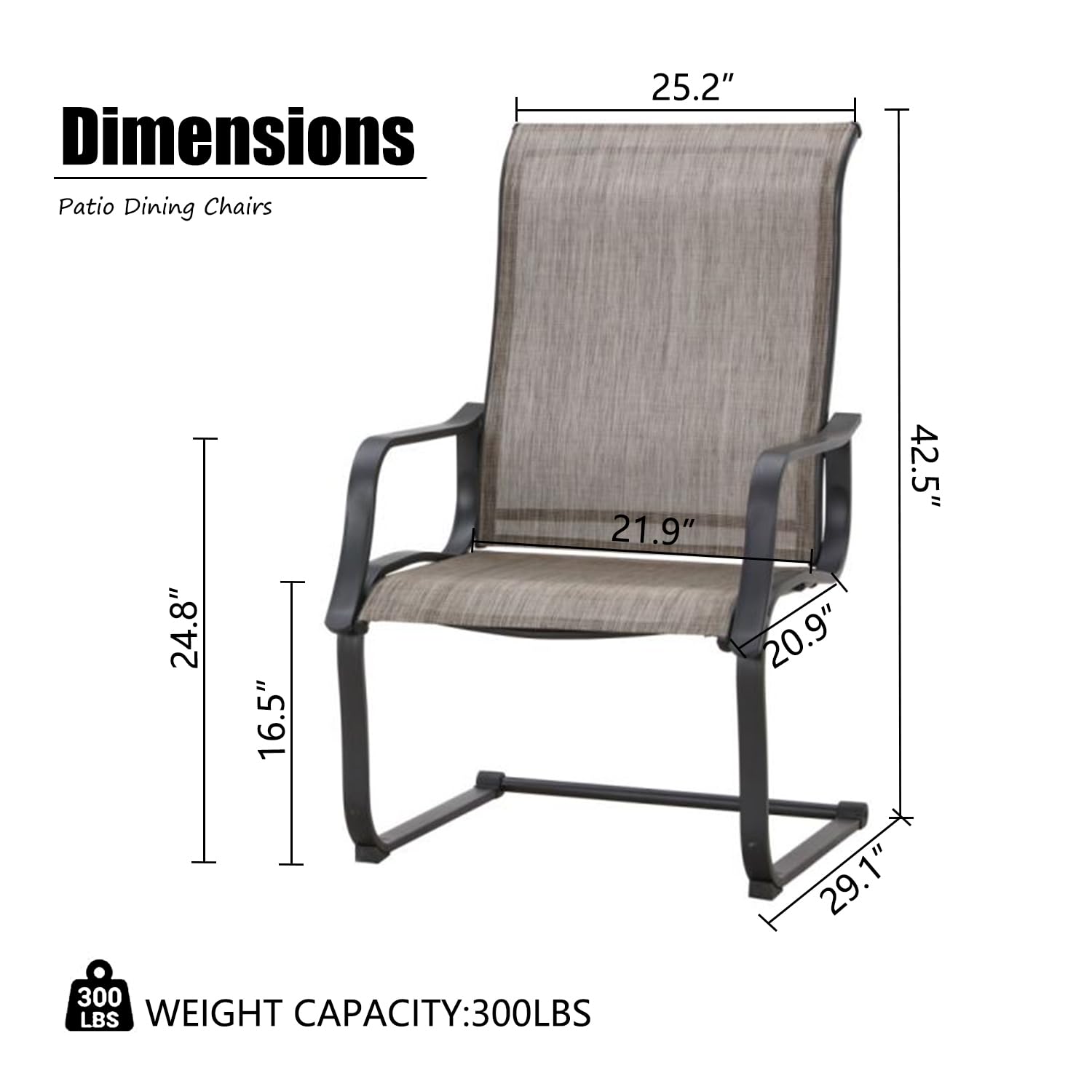 PatioFestival Patio Dining Chairs High Back Patio Chairs C-Spring Motion Chairs,Textilene Fabric & Black Metal Frame,2 Pieces Outdoor Furniture for Yard, Garden, Backyard, Deck, Bistro(Grey)