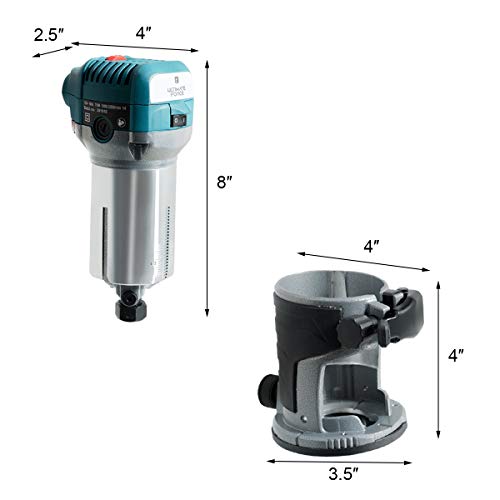Goplus Wood Router with Fixed Base, 6.5-Amp 1.25 HP Compact Router with 1/4" & 3/8" Collets, Variable Speed Palm Router for Woodworking and Furniture Manufacturing