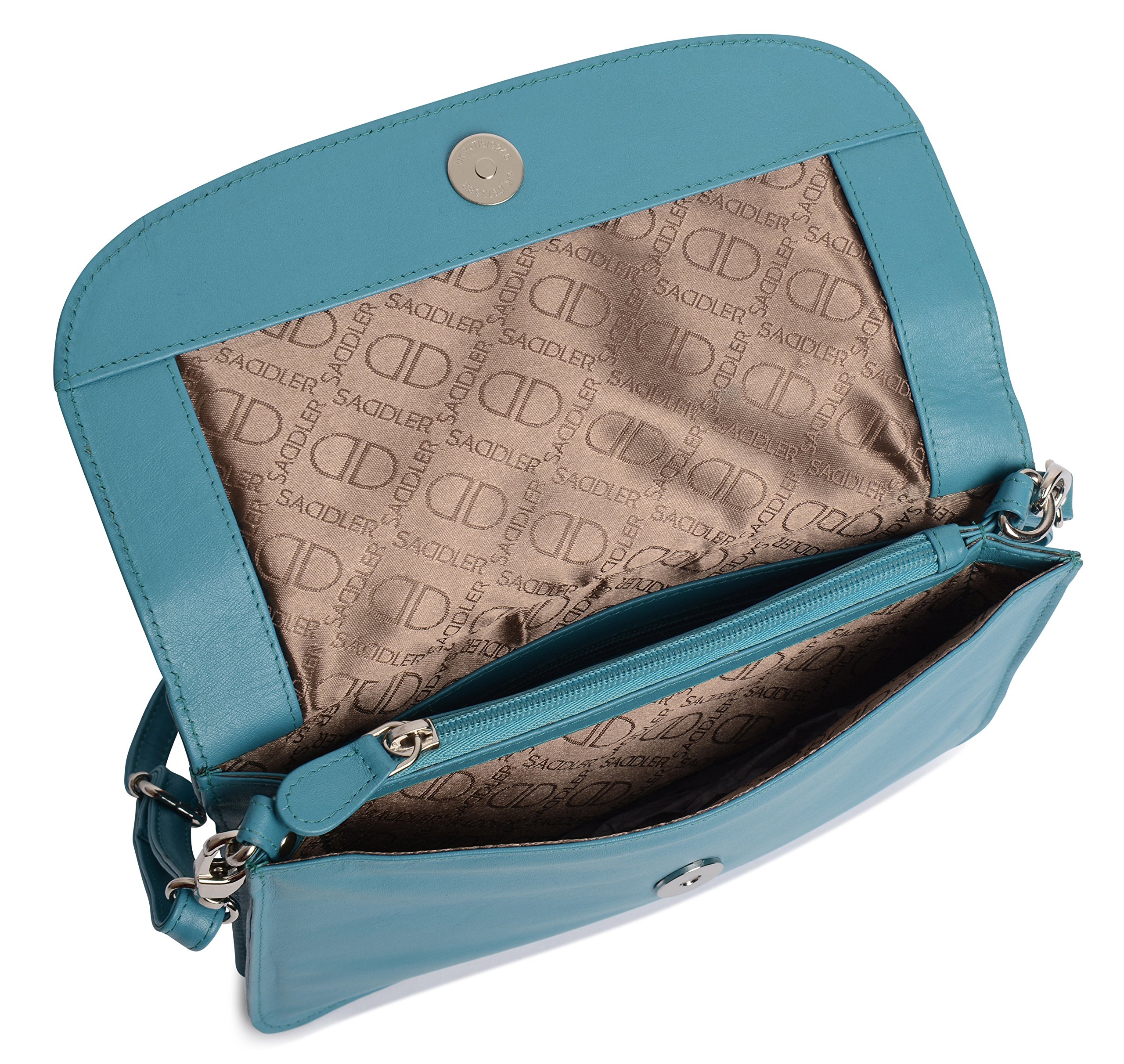 SADDLER Womens Leather Cross Body Purse Clutch Detachable Strap | Designer Sling Bag For Ladies - Teal