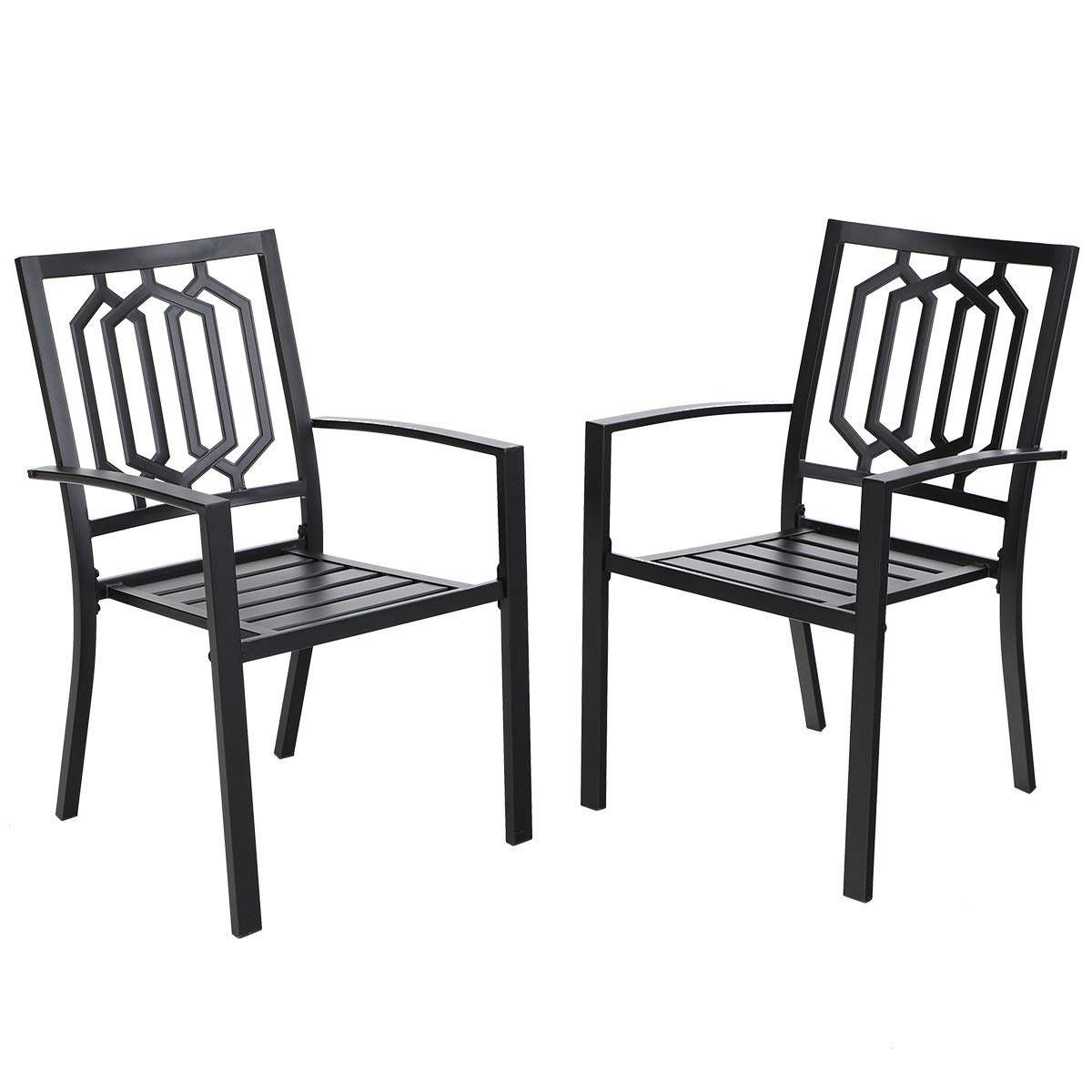 PHI VILLA Metal Outdoor Patio Bistro Set 3 Piece Dining Furniture - Black