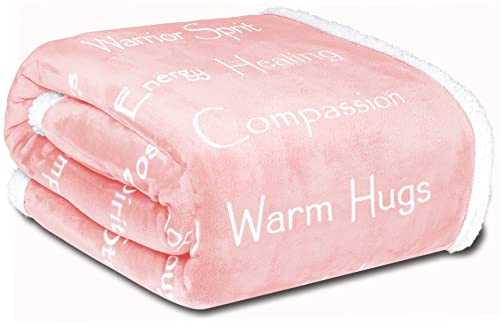 Compassion Blanket - Strength Courage Super Warm Hugs, Get Well Gift Blanket Plush Healing Thoughts Positive Energy Love & Hope, Cancer Support Gift for Women 50 x 65 (Pink, One Size)