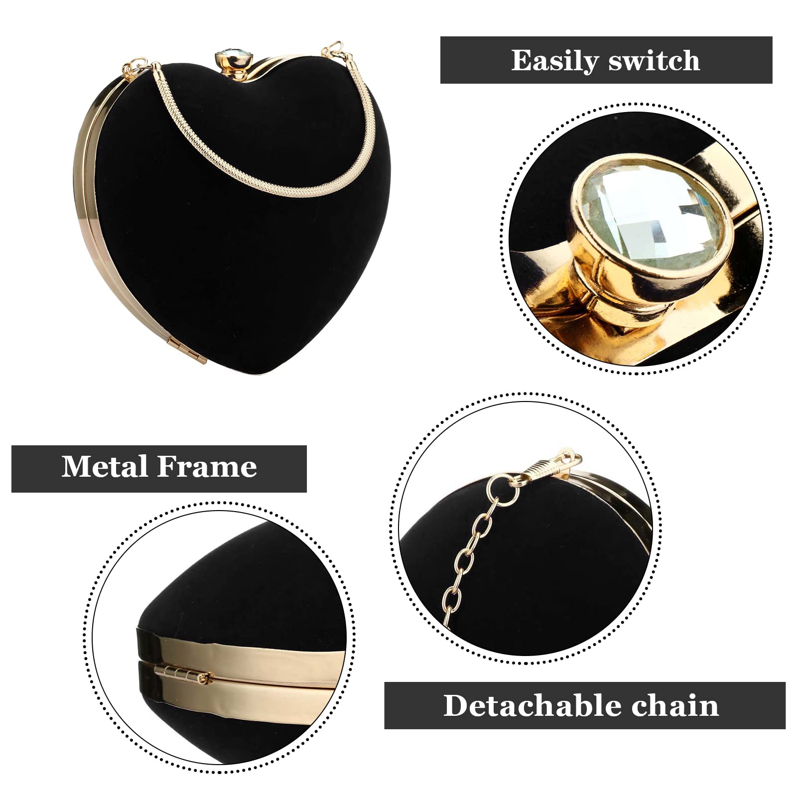 Womens Velour Heart Clutch Bag Vintage Shoulder Handbag Ladies Elegant Purse for Wedding Evening (Pink)