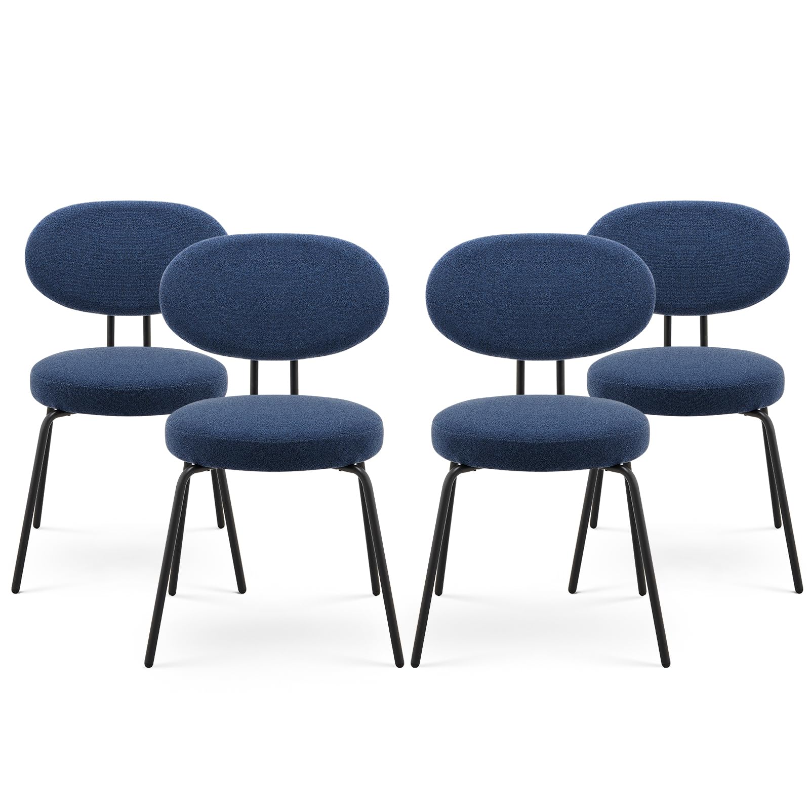 COLAMY Upholstered Fabric Dining Chairs Set of 4, Mid Centry Modern Dining Room Kitchen Side Chairs with Round Seat, Curved Backrest, and Sturdy Black Metal Legs, Cream