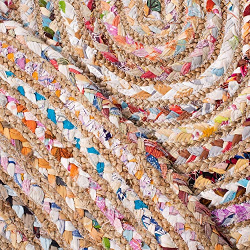 SAFAVIEH Cape Cod Collection Area Rug - 5' x 8' Oval, Beige & Multi, Handmade Boho Braided Jute & Cotton, Ideal for High Traffic Areas in Living Room, Bedroom (CAP202B)