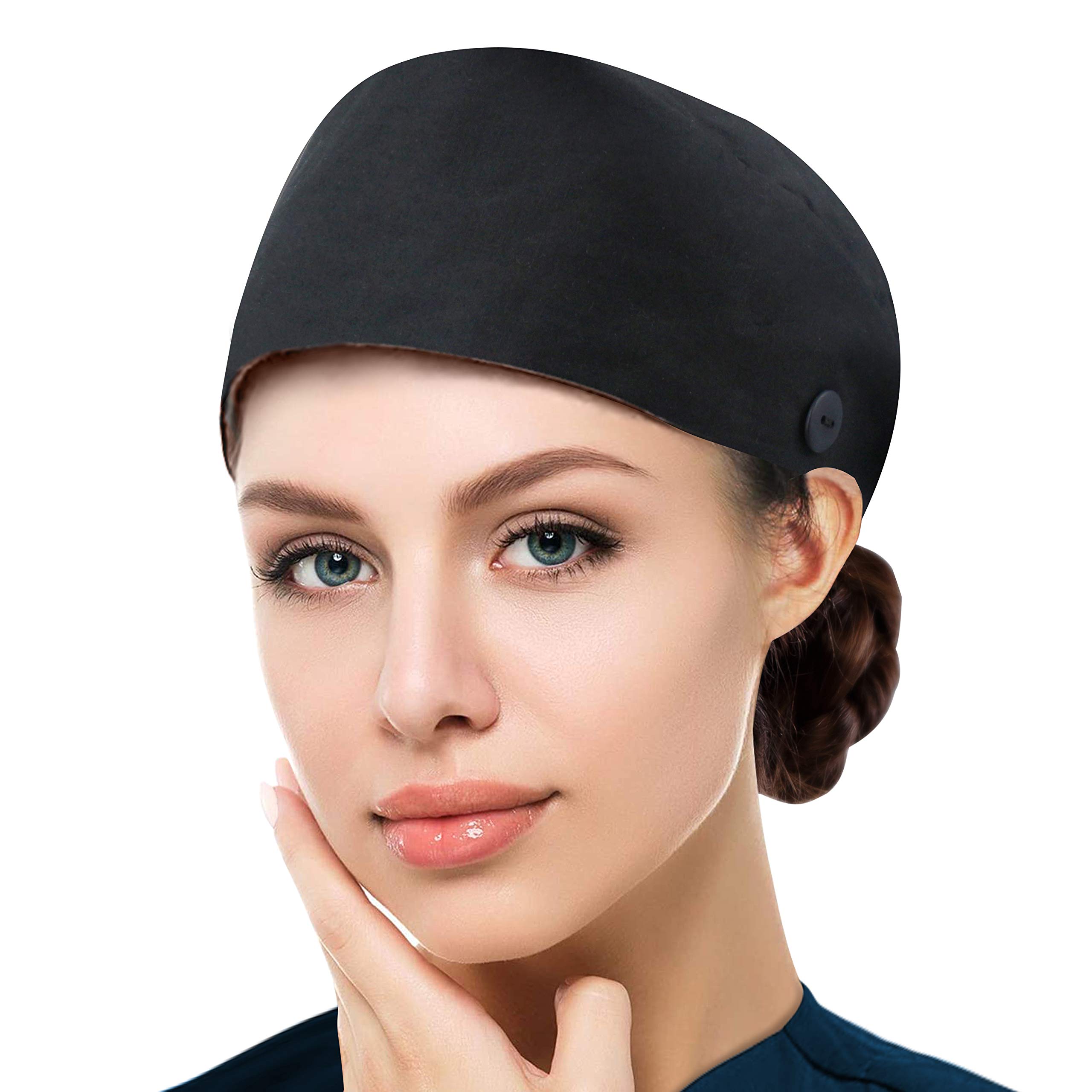 Dfit Adjustable Working Cap with Button, 4 PCS, Cotton Working Hat Sweatband, Elastic Bandage Tie Back Hats for Women & Men, One Size, BLK + Indigo Blue + Navy + Dark Grey